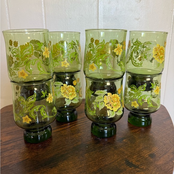 Libbey | Dining | Vintage 6s Libbey Emerald Floral Spring Avocodo ...